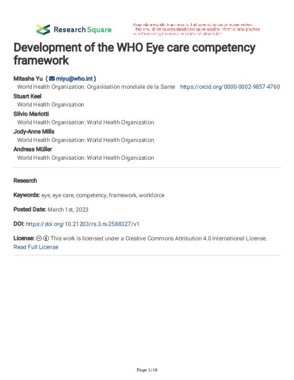 (PDF) Development of the WHO Eye care competency framework
