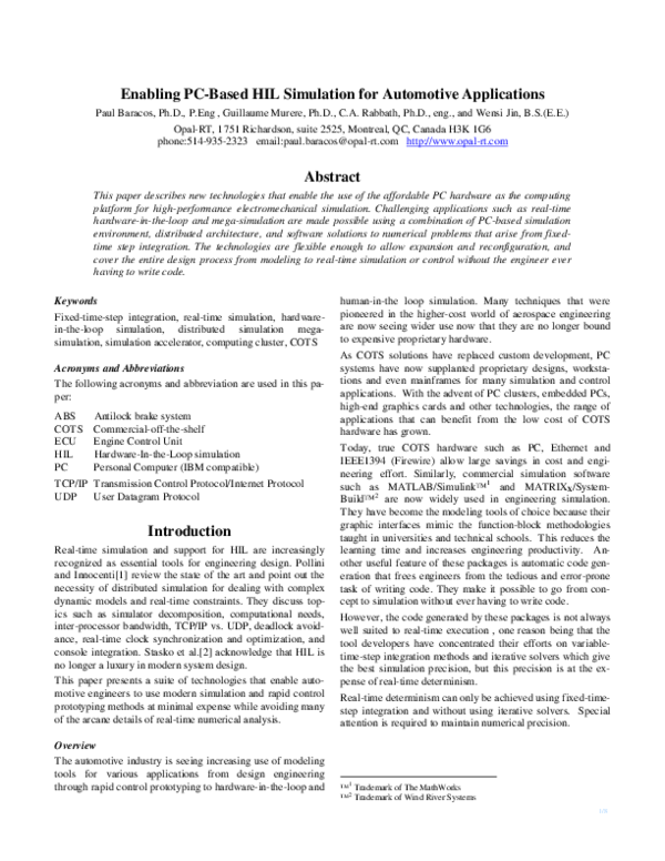 (PDF) Enabling PC-based HIL simulation for automotive applications