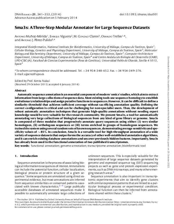 (PDF) Sma3s: A Three-Step Modular Annotator for Large Sequence Datasets