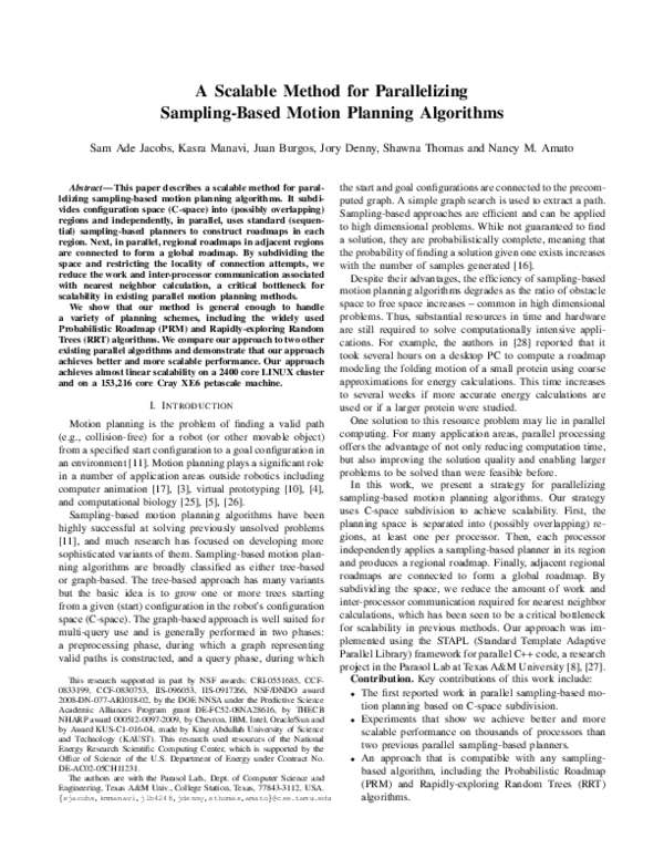 (PDF) A scalable method for parallelizing sampling-based motion planning algorithms