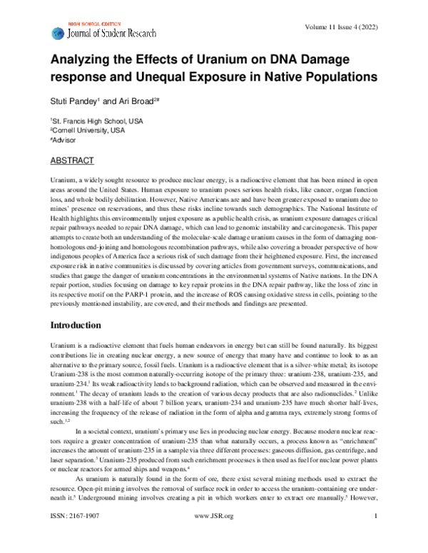 (PDF) Analyzing the effects of uranium on DNA damage response and ...