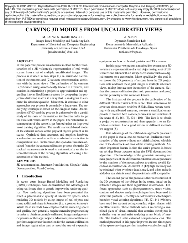 (PDF) Carving 3D models from uncalibrated views