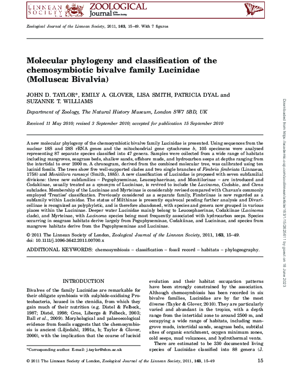 (PDF) Molecular phylogeny and classification of the chemosymbiotic ...