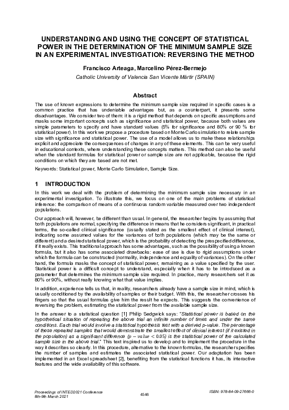 (PDF) Understanding and Using the Concept of Statistical Power in the Determination of the ...