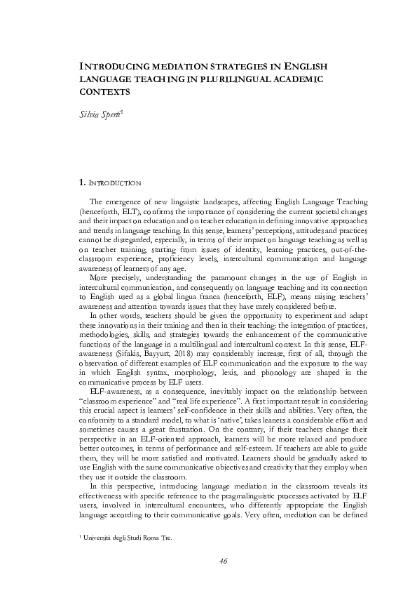 (PDF) Introducing Mediation Strategies in English Language Teaching in Plurilingual Academic ...