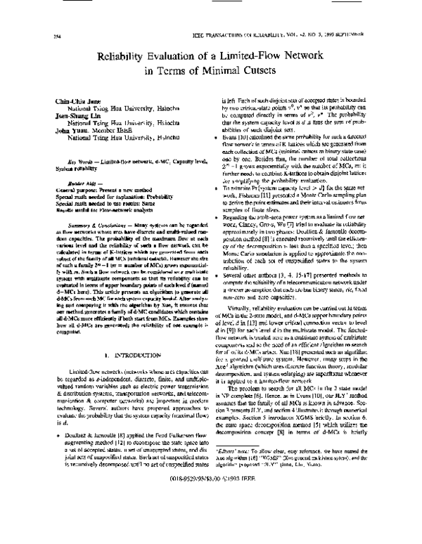 (PDF) Reliability evaluation of a limited-flow network in terms of minimal cutsets