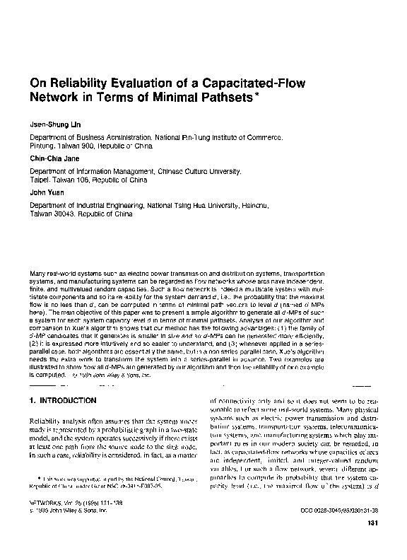 (PDF) On reliability evaluation of a capacitated-flow network in terms of minimal pathsets