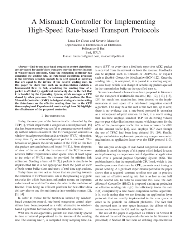 (PDF) A Mismatch Controller for implementing high-speed rate-based transport protocols