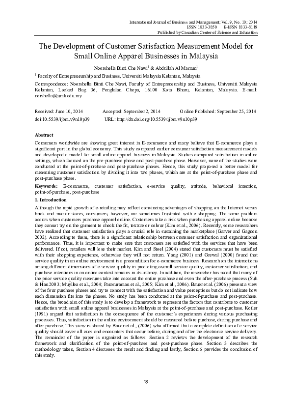 (PDF) The Development of Customer Satisfaction Measurement Model for ...