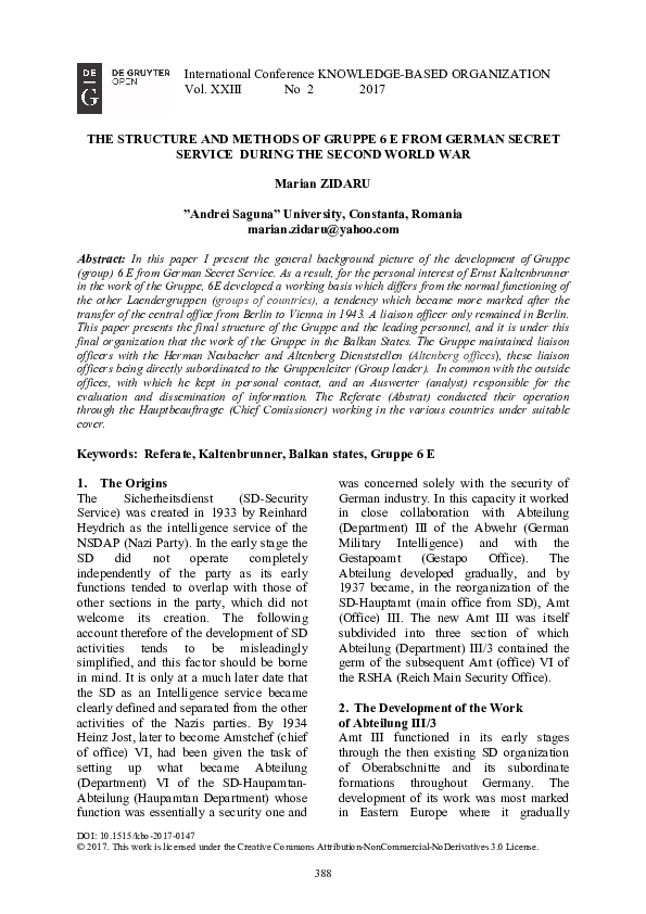 (PDF) The Structure and Methods of Gruppe 6 E from German Secret ...