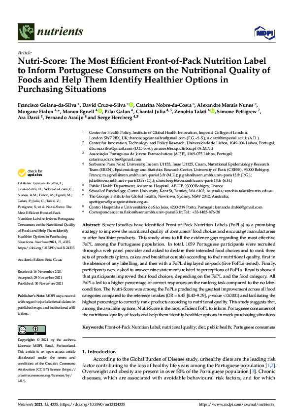 (PDF) Nutri-Score: The Most Efficient Front-of-Pack Nutrition Label to ...