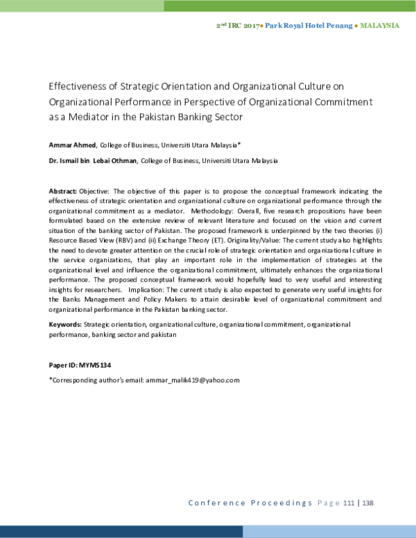 (PDF) Effectiveness of Strategic Orientation and Organizational Culture ...