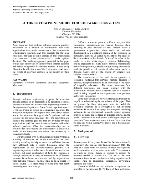 (PDF) A Three Viewpoint Model for Software Ecosystem