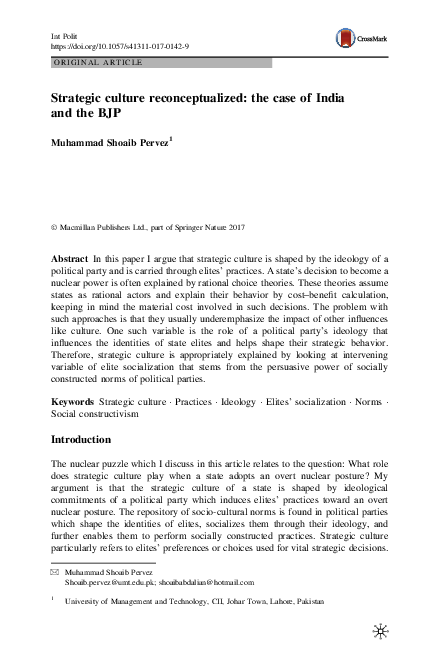 (PDF) Strategic culture reconceptualized: the case of India and the BJP