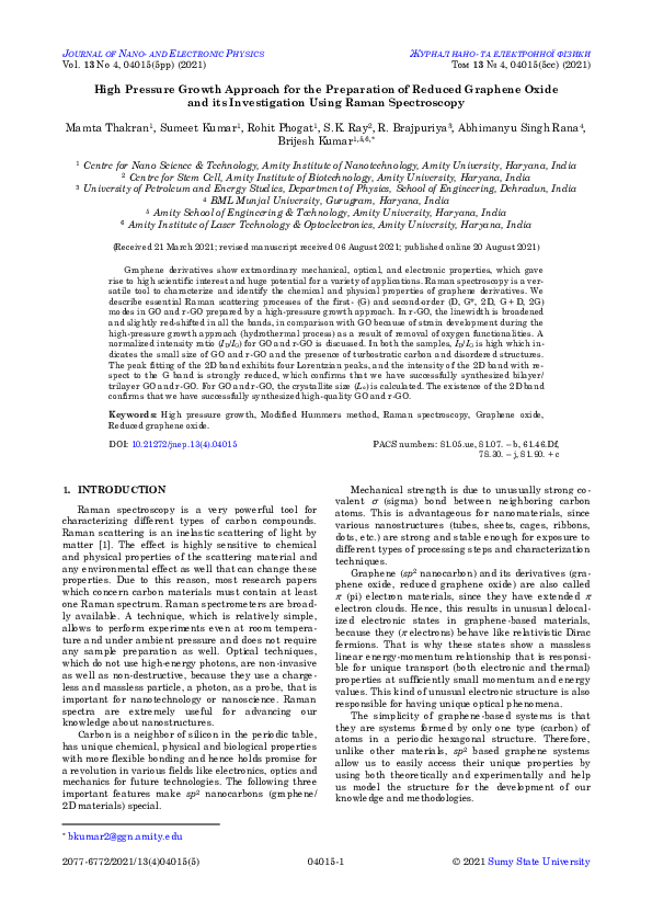 (PDF) High Pressure Growth Approach for the Preparation of Reduced Graphene Oxide and its ...