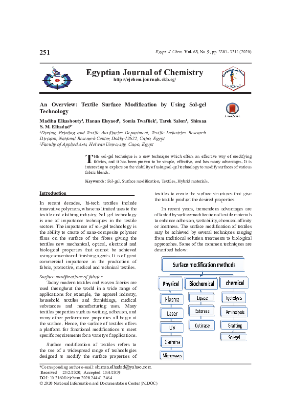 (PDF) An overview: Textile surface modification by using sol-gel technology