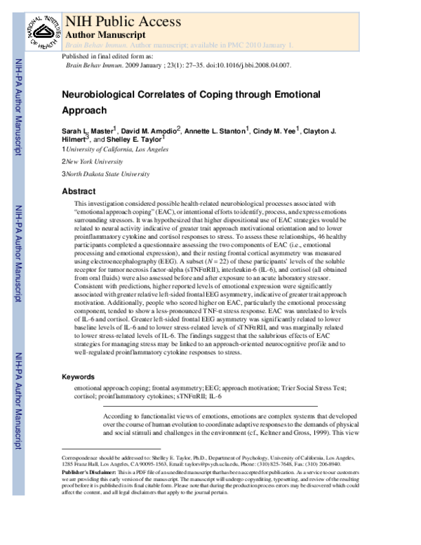 (PDF) Neurobiological correlates of coping through emotional approach ...