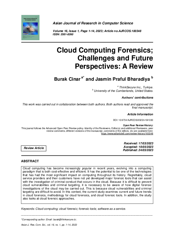 (PDF) Cloud Computing Forensics; Challenges and Future Perspectives: A Review