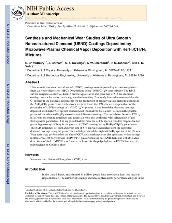 (PDF) Synthesis and mechanical wear studies of ultra smooth ...