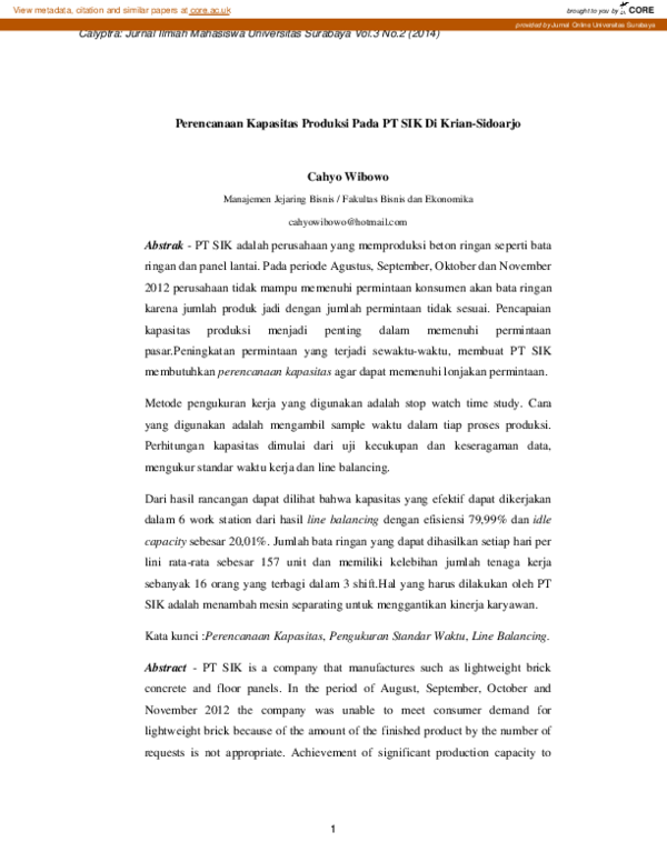(PDF) Perencanaan Kapasitas Produksi Pada PT SIK di Krian - Sidoarjo