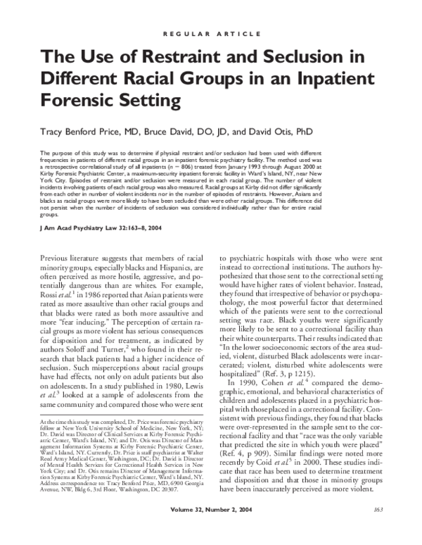 (PDF) The use of restraint and seclusion in different racial groups in ...