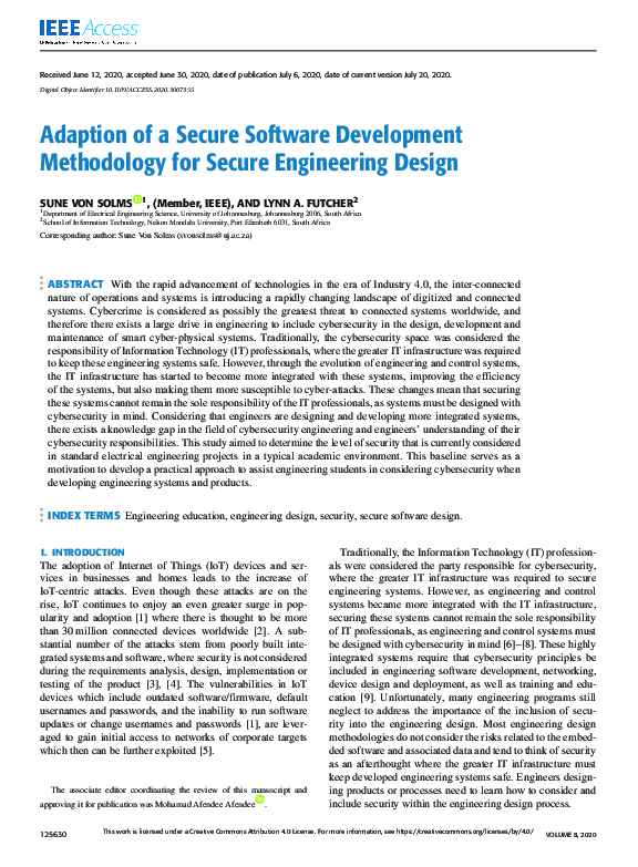 (PDF) Adaption of a Secure Software Development Methodology for Secure ...