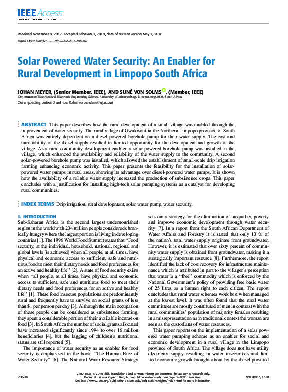 (PDF) Solar Powered Water Security: An Enabler for Rural Development in ...