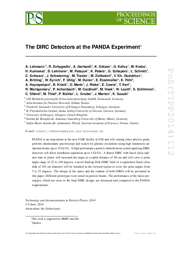 (PDF) The DIRC Detectors at the PANDA Experiment