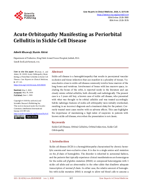 (PDF) Acute Orbitopathy Manifesting as Periorbital Cellulitis in Sickle ...