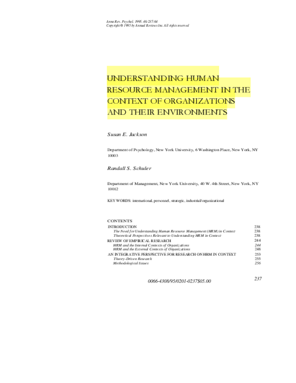 (PDF) Understanding Human Resource Management in the Context of ...