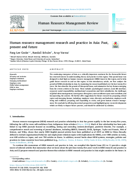 (PDF) Human resource management research and practice in Asia: Past ...