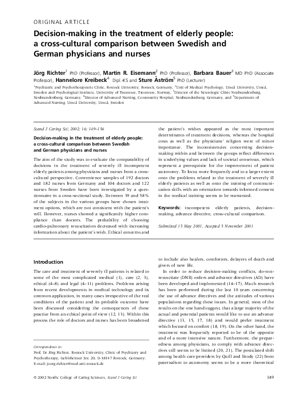(PDF) Decision-making in the treatment of elderly people: a cross ...