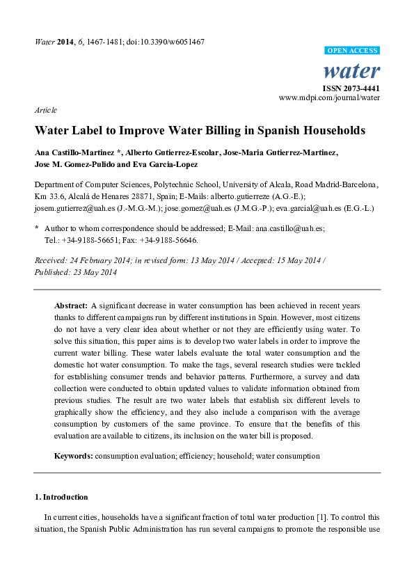(PDF) Water Label to Improve Water Billing in Spanish Households