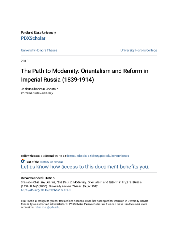 (PDF) The Path to Modernity: Orientalism and Reform in Imperial Russia ...