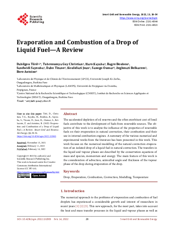(PDF) Evaporation and Combustion of a Drop of Liquid Fuel—A Review