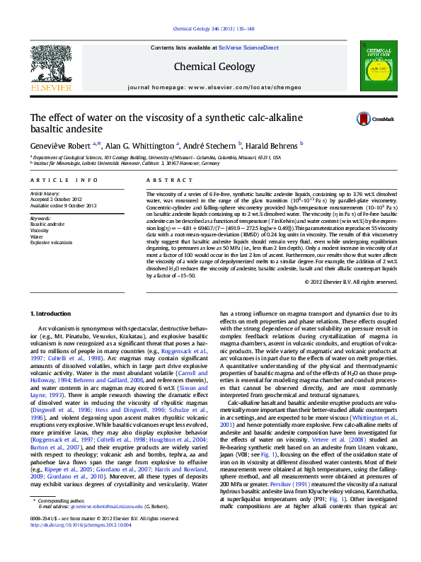(PDF) The effect of water on the viscosity of a synthetic calc-alkaline ...