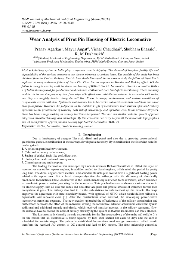 (PDF) Wear Analysis of Pivot Pin Housing of Electric Locomotive