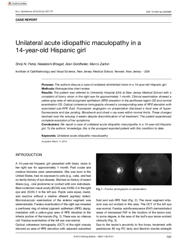 (PDF) Unilateral Acute Idiopathic Maculopathy in a 14-year-old Hispanic ...