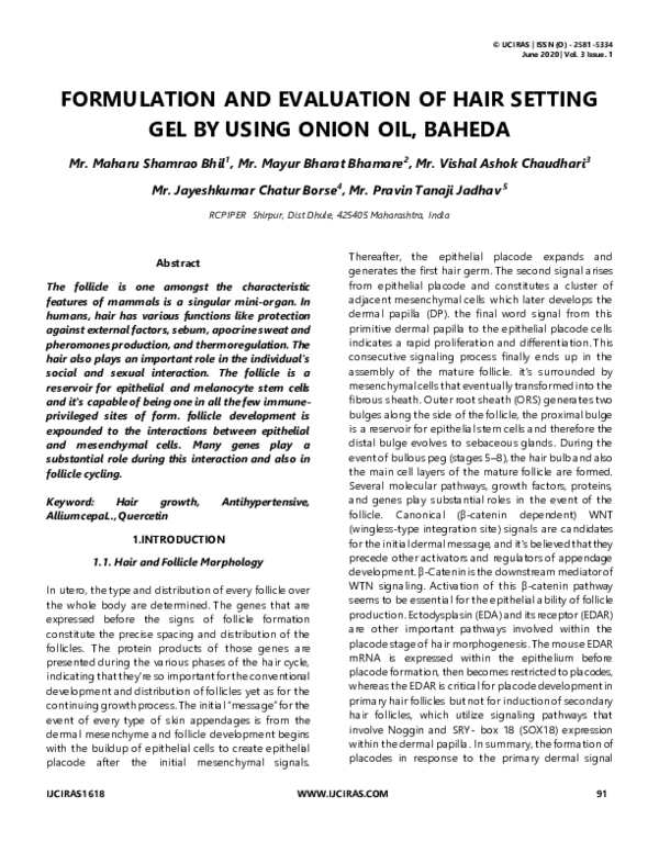 (PDF) Formulation and Evaluation of Hair Setting Gel by Using Onion Oil ...