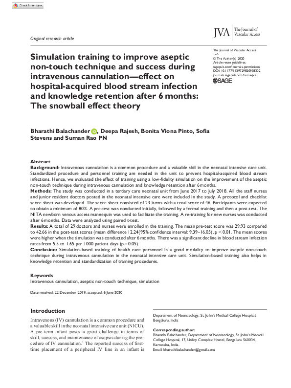 (PDF) Simulation training to improve aseptic non-touch technique and ...