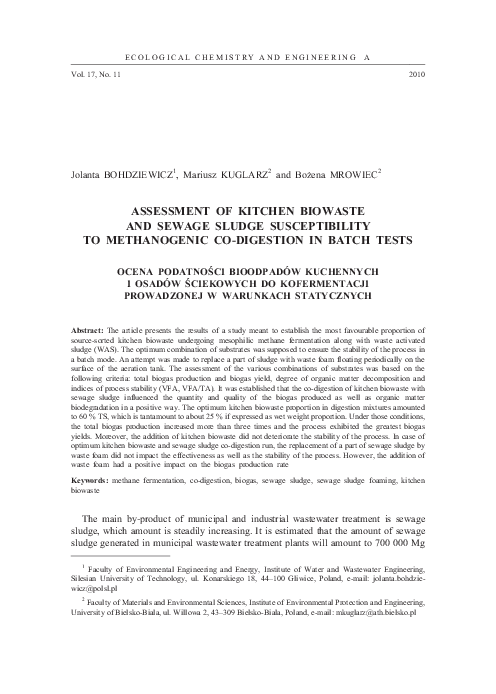 (PDF) Assessment of Kitchen Biowaste and Sewage Sludge Susceptibility ...