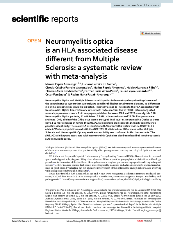 (PDF) HLA Association in Neuromyelitis Optica vs. Multiple Sclerosis