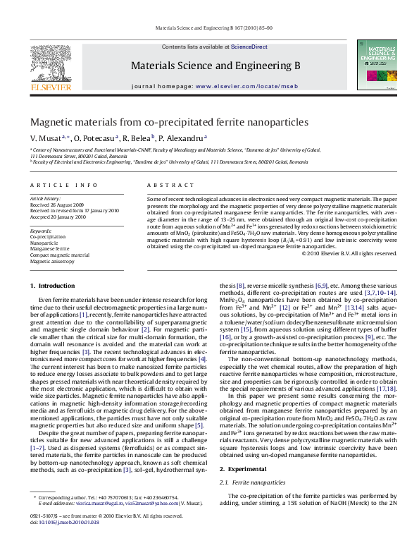 (PDF) Magnetic materials from co-precipitated ferrite nanoparticles