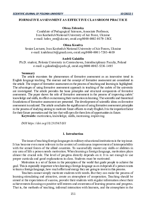 (PDF) Formative Assessment as Effective Classroom Practice