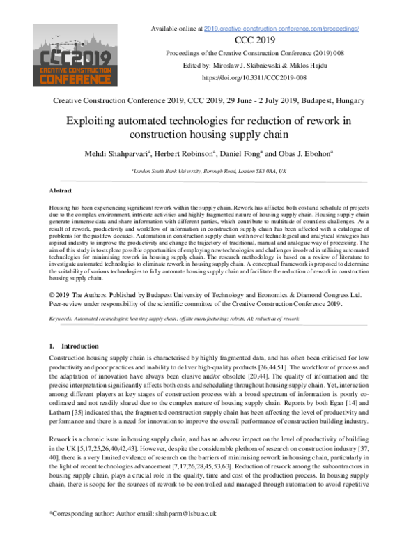 (PDF) Exploiting Automated Technologies for Reduction of Rework in ...
