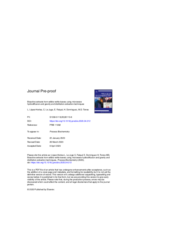 (PDF) Bioactive extracts from edible nettle leaves using microwave ...