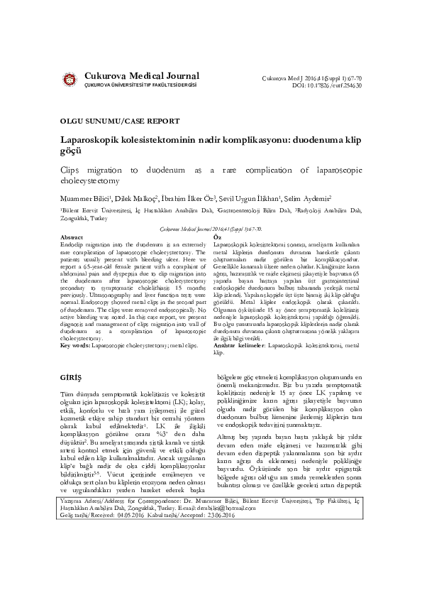 (PDF) Laparoskopik kolesistektominin nadir komplikasyonu: duodenuma ...