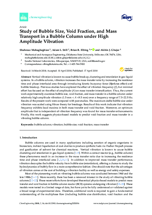(PDF) Study of Bubble Size, Void Fraction, and Mass Transport in a ...