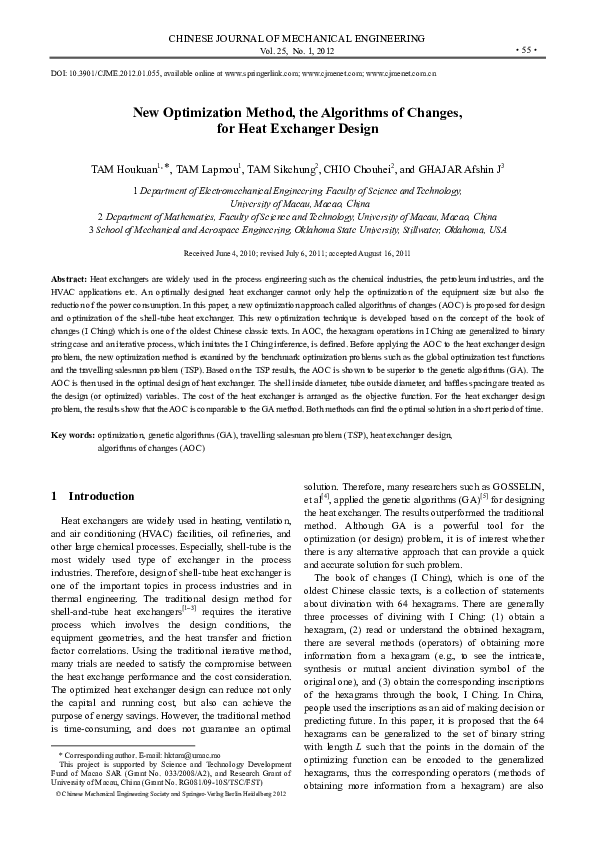 (PDF) New optimization method, the algorithms of changes, for heat exchanger design