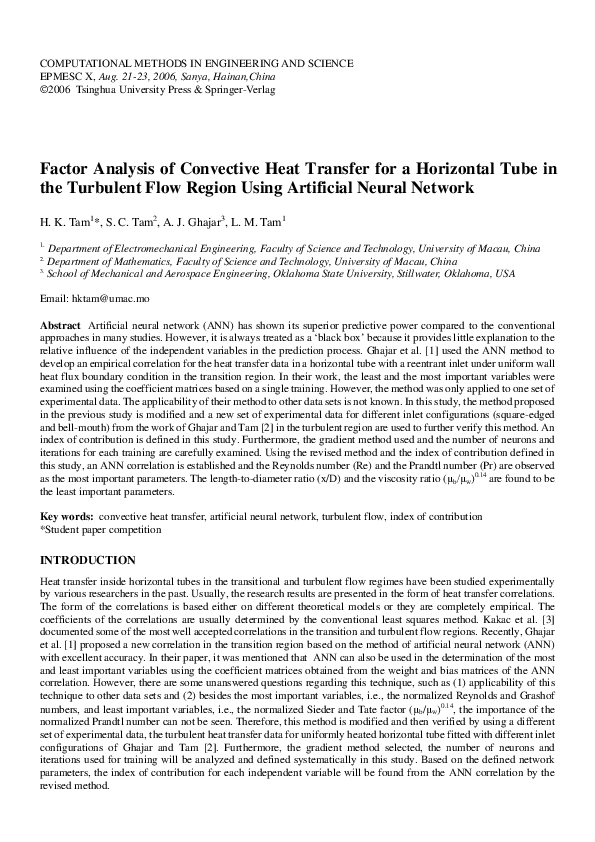 (PDF) Factor Analysis of Convective Heat Transfer for a Horizontal Tube in the Turbulent Flow ...